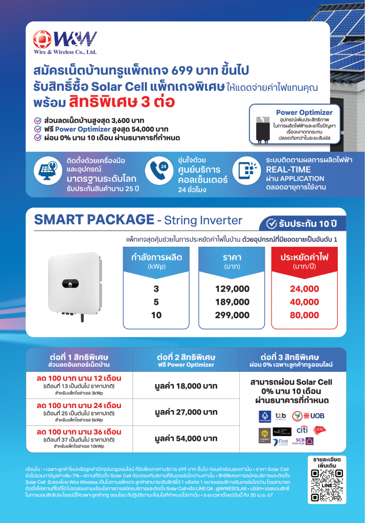 TrueOnline Solar Cell Package สำหรับลูกค้าที่ติดตั้งกับ W&W Energy